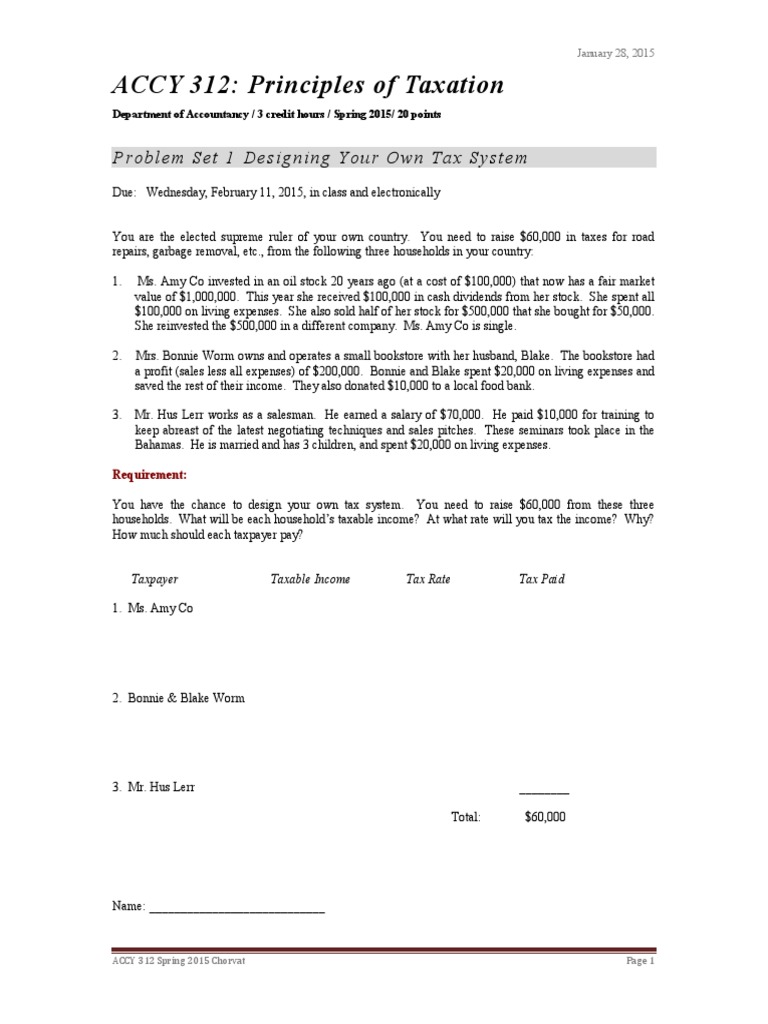 ACCY 312 C, F Problem Set 1 | PDF | Memorandum | Taxes