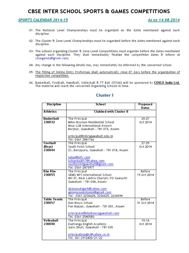 CBSE Sports Calendar 2025-26 Overview | PDF | Athletic Sports | Summer ...