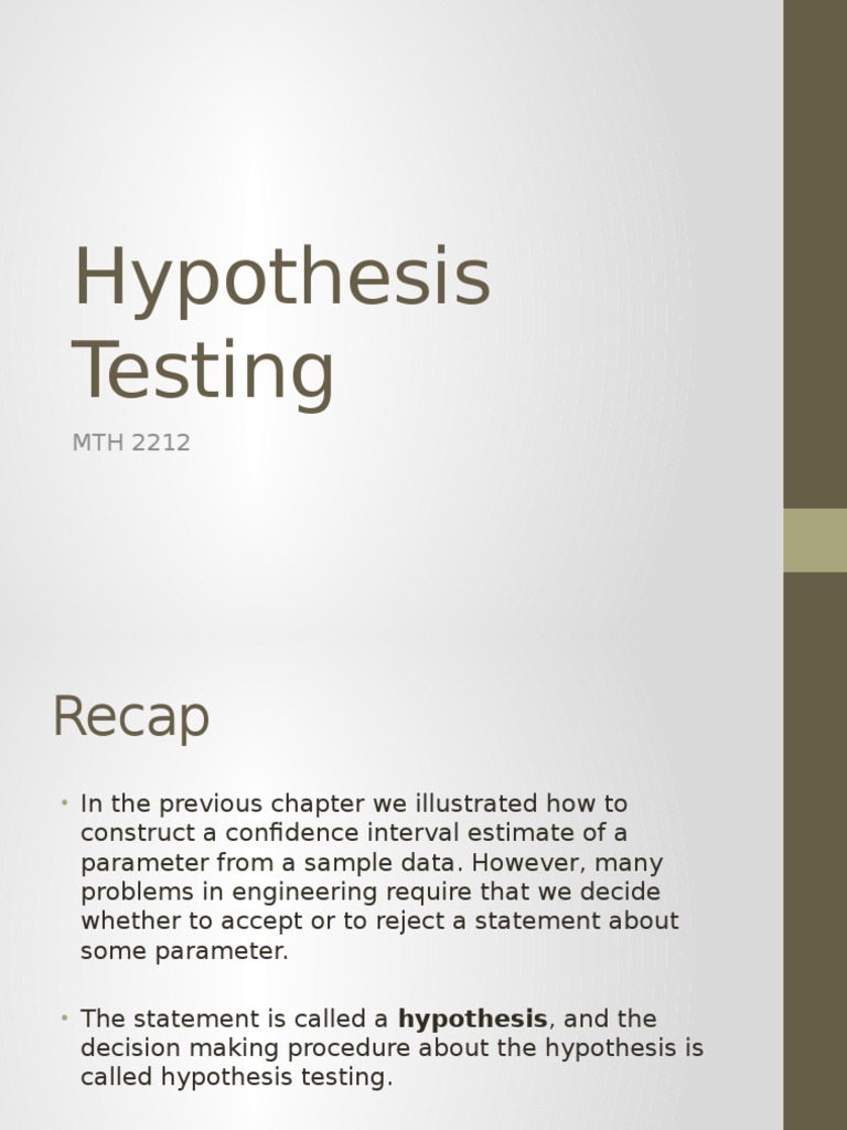 Chapter 4 - Hypothesis Testing | PDF | P Value | Statistical Hypothesis ...