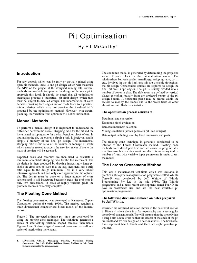Pit Optimisation Pdf Mathematical Optimization Economic Model 