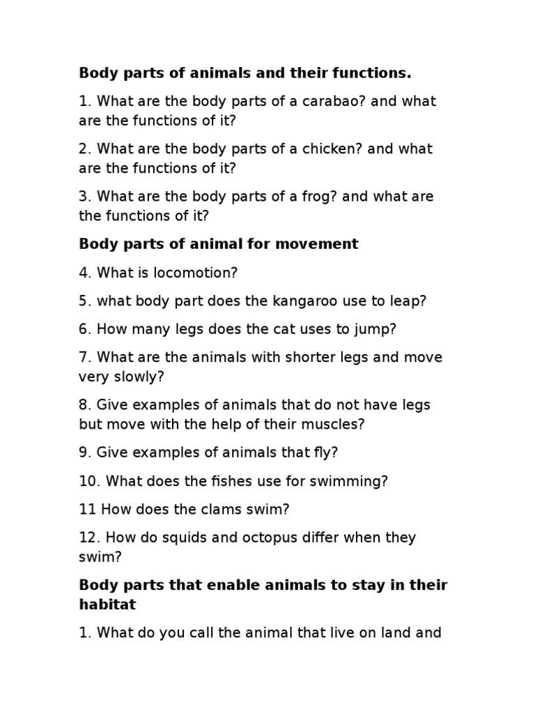 What Are The Parts Of Animals And Their Functions | Reviewmotors.co