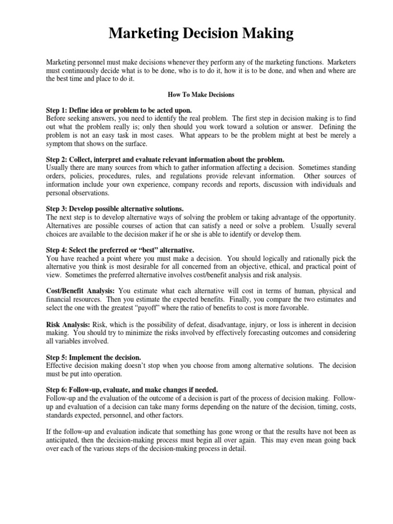 Marketing Decision Making | PDF | Memorandum | Decision Making