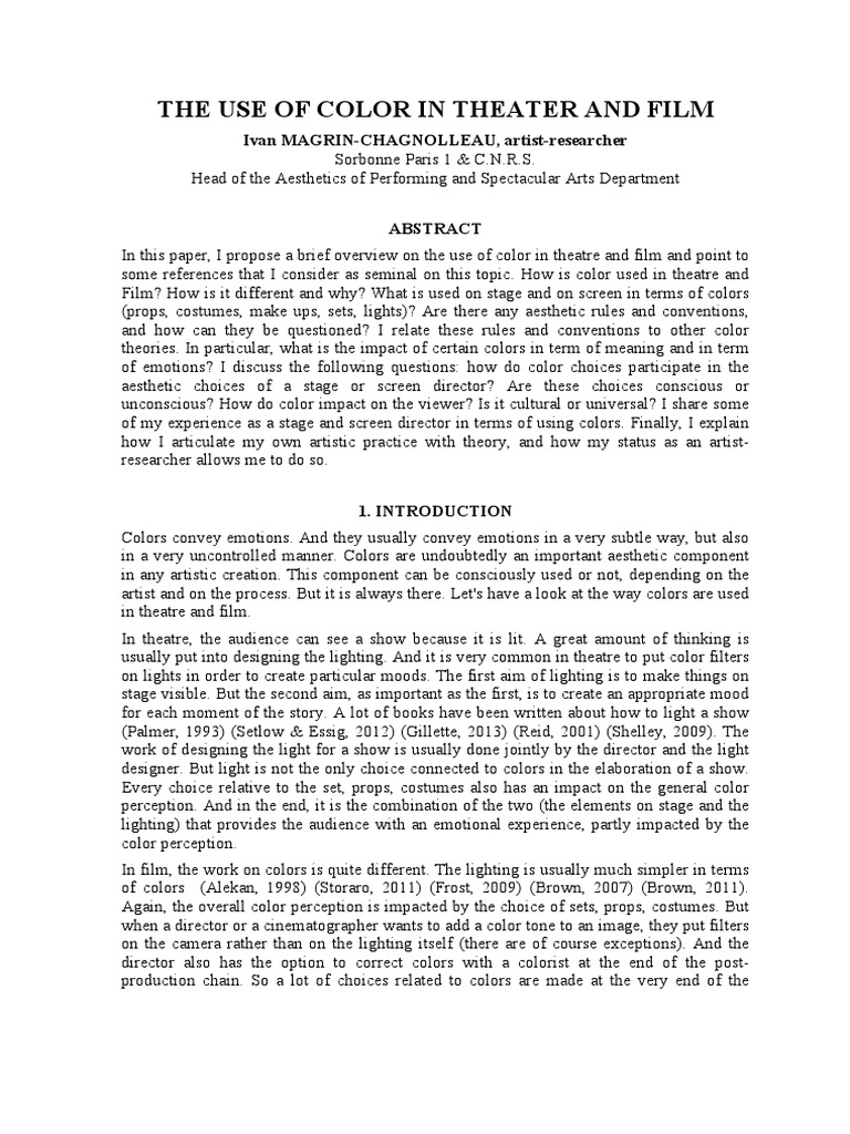 The Use of Color in Theater and Film | PDF | Color | Aesthetics
