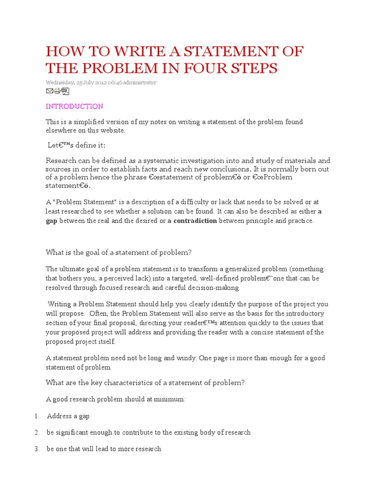 How To Write A Statement of The Problem in Four Steps | PDF | Dormitory ...
