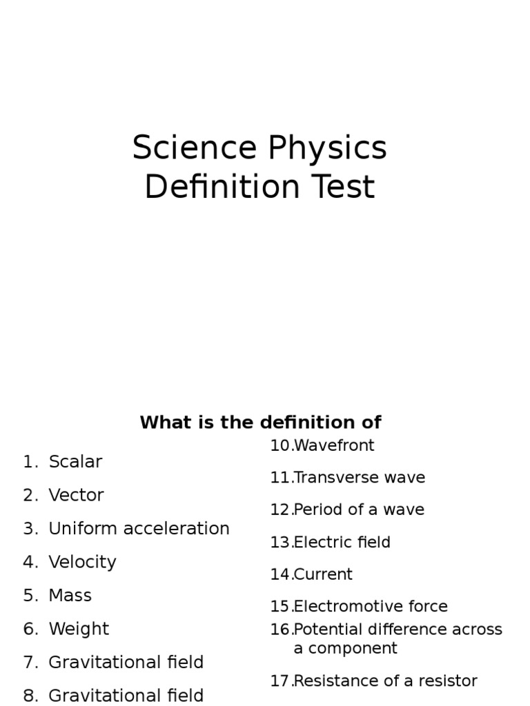 Science Physics Definition Test | PDF