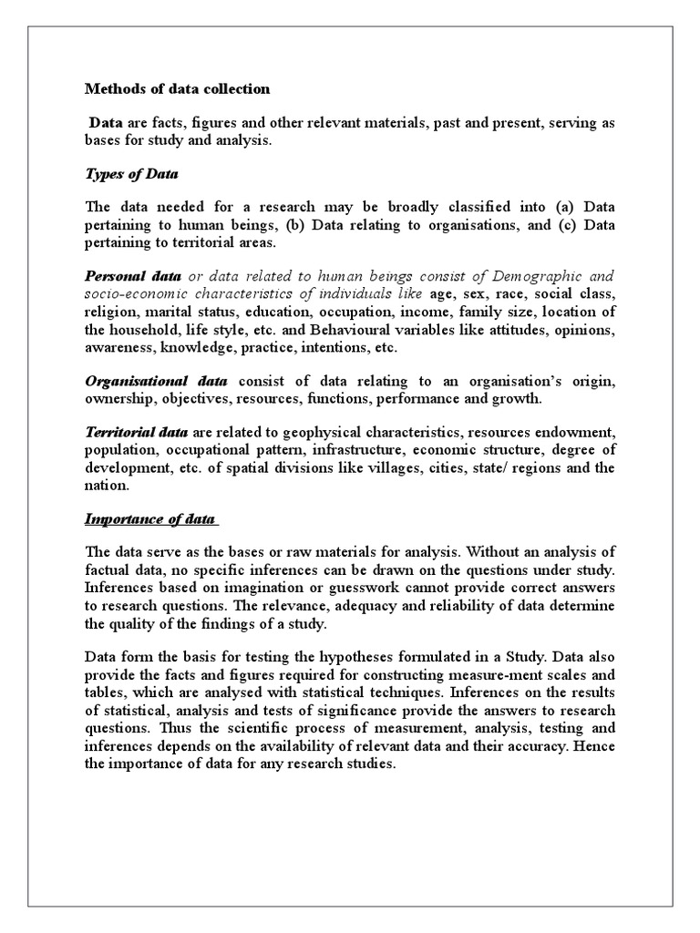 Methods of Data Collection | PDF | Experiment | Survey Methodology