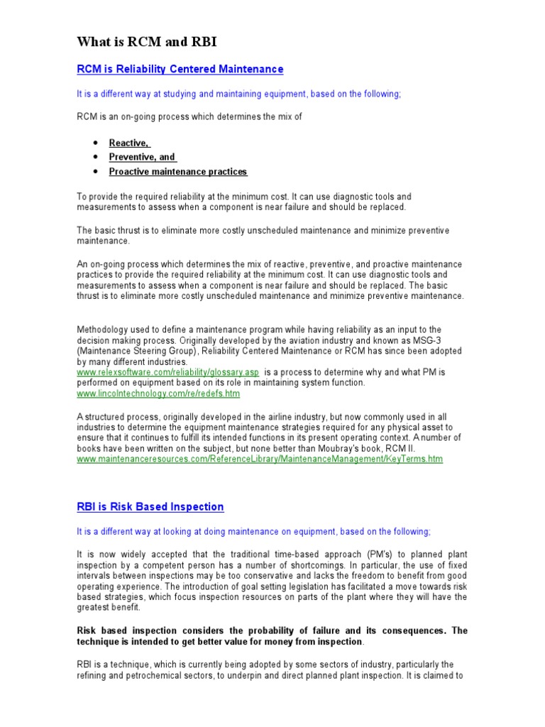 What Is RCM and RBI | PDF | Reliability Engineering | Accountability