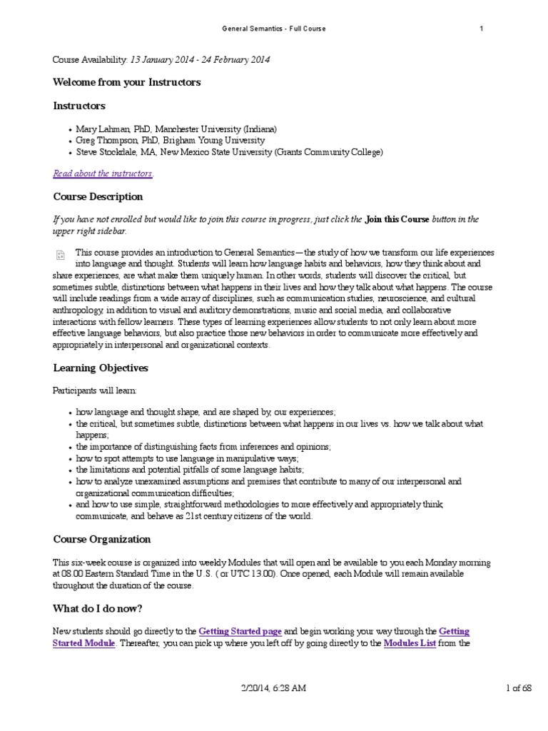 General Semantics Course | PDF | Scientific Method | Human