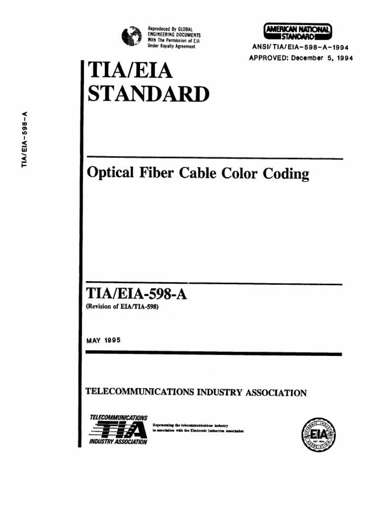 ANSI-TIA-EIA 598-A-1994 Optic Fiber Cable Color Coding | PDF