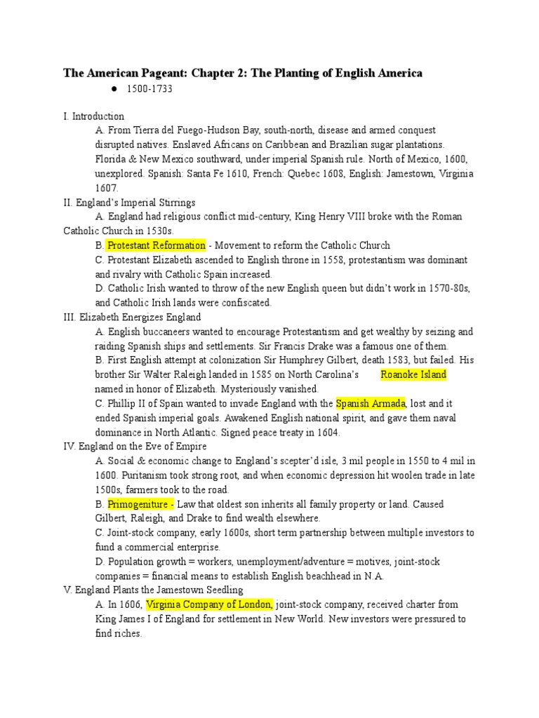 The American Pageant Chapter 2 | PDF | Jamestown, Virginia | English ...