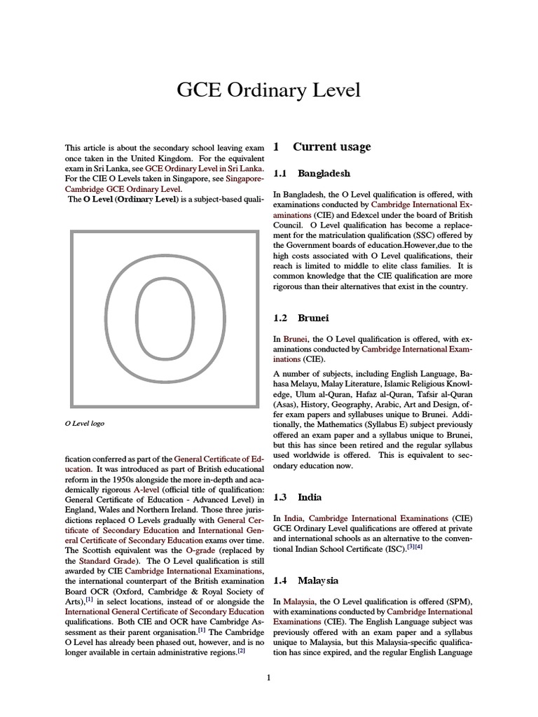 GCE Ordinary Level | Student Assessment And Evaluation | Teaching