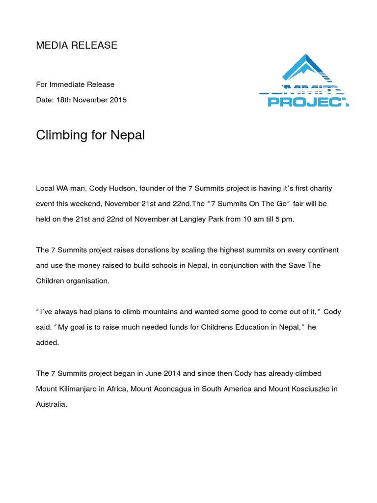 7 Summits Charity Event for Nepal | PDF | Travel