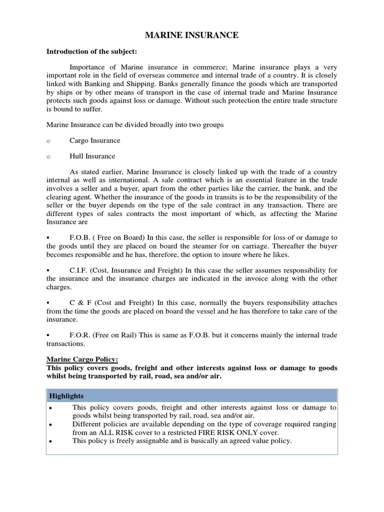 Marine Insurance | PDF
