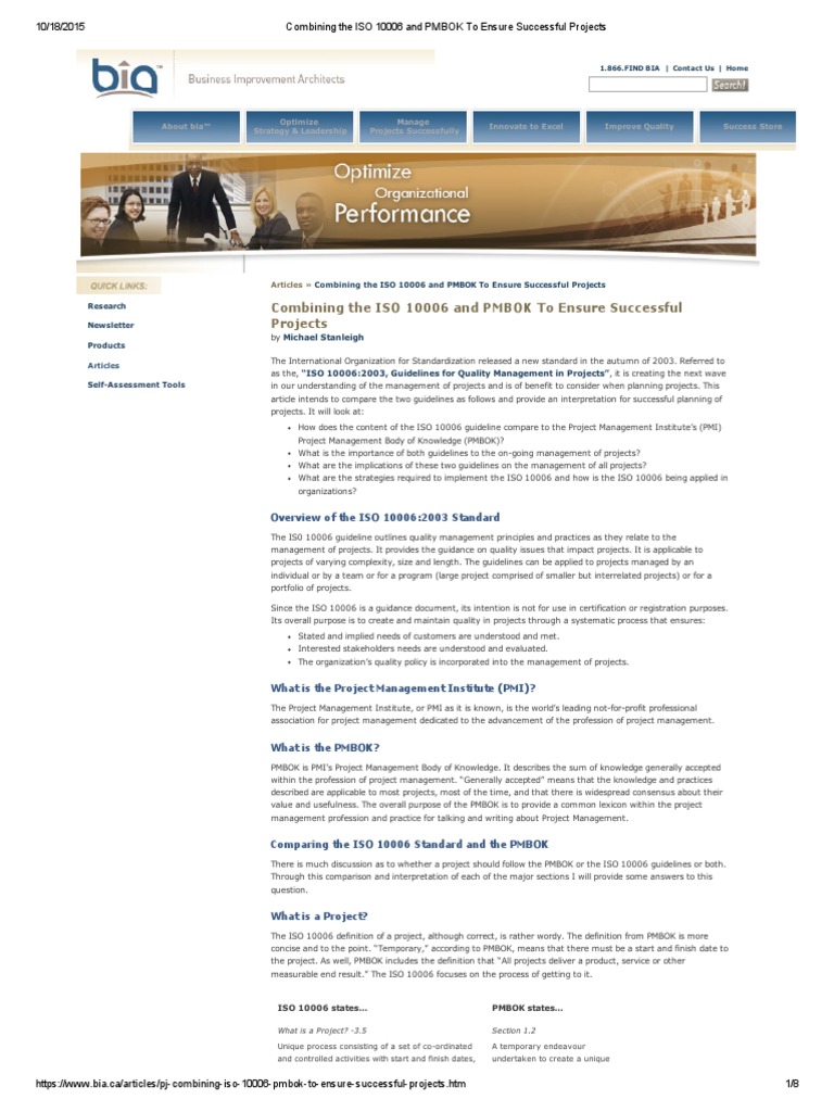 Combining The ISO 10006 and PMBOK To Ensure Successful Projects | PDF ...