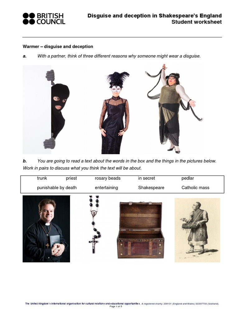 Shakespeare Disguise and Deception Student Worksheets | PDF | England ...