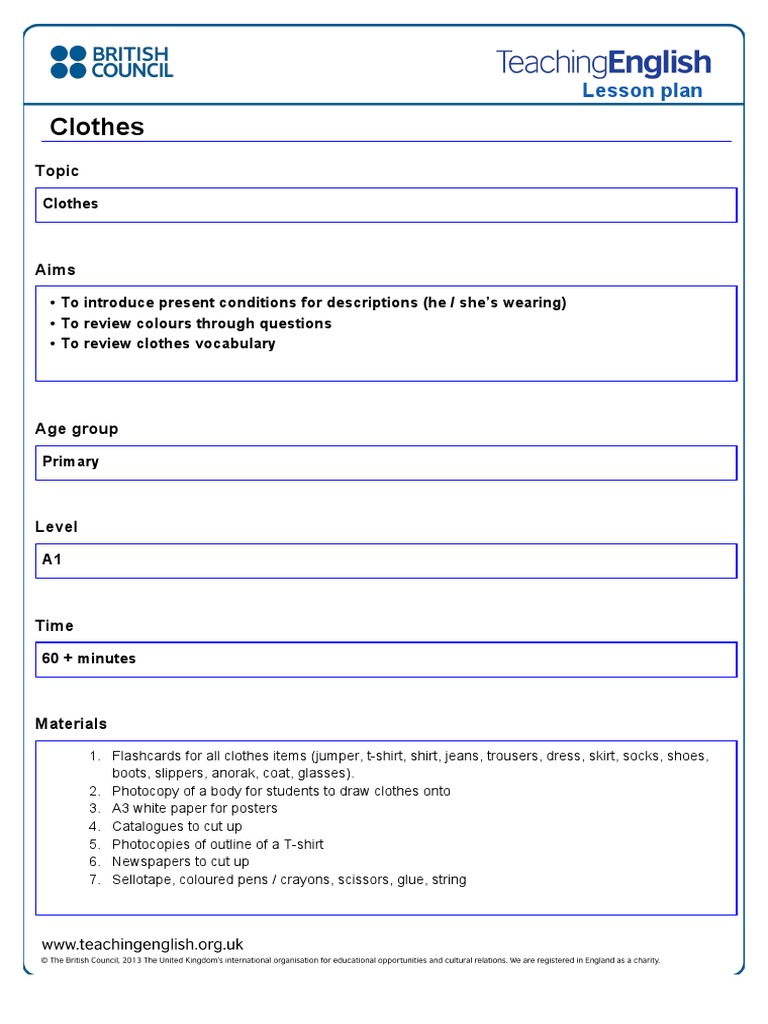 Clothes Lesson Plan | PDF | Vocabulary | Poster