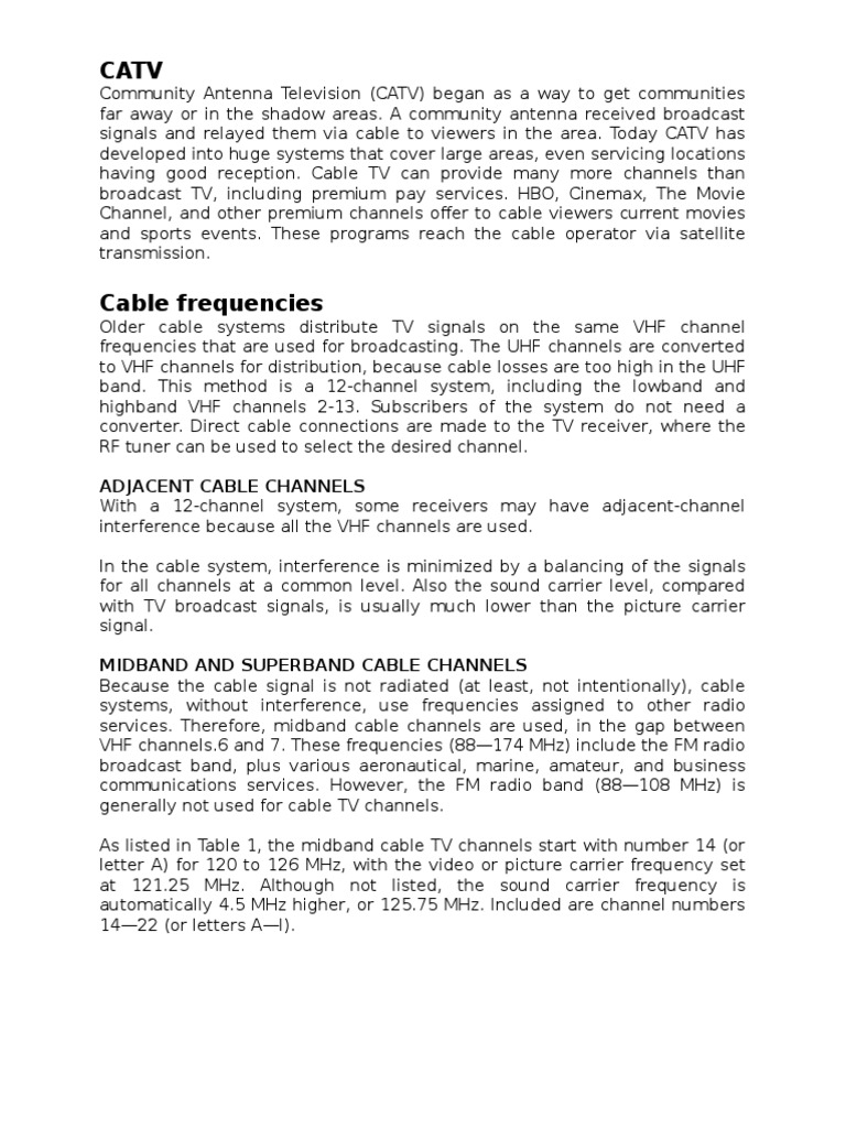 Catv Notes | PDF | Cable Television | Coaxial Cable