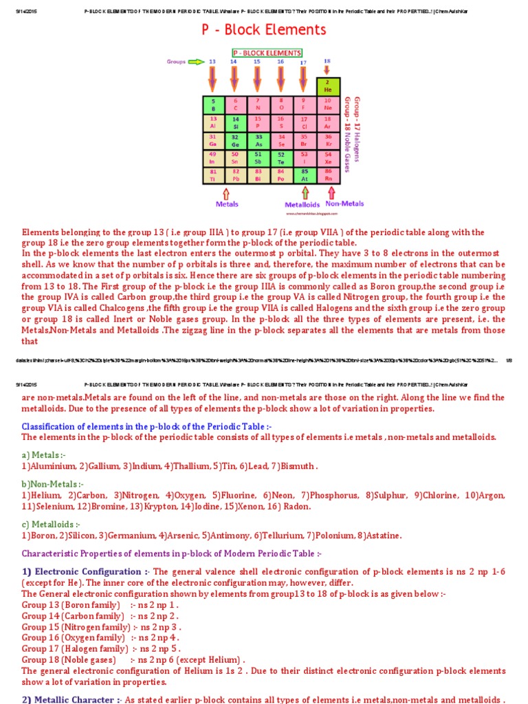 P Block Elements | PDF | Periodic Table | Chemical Elements
