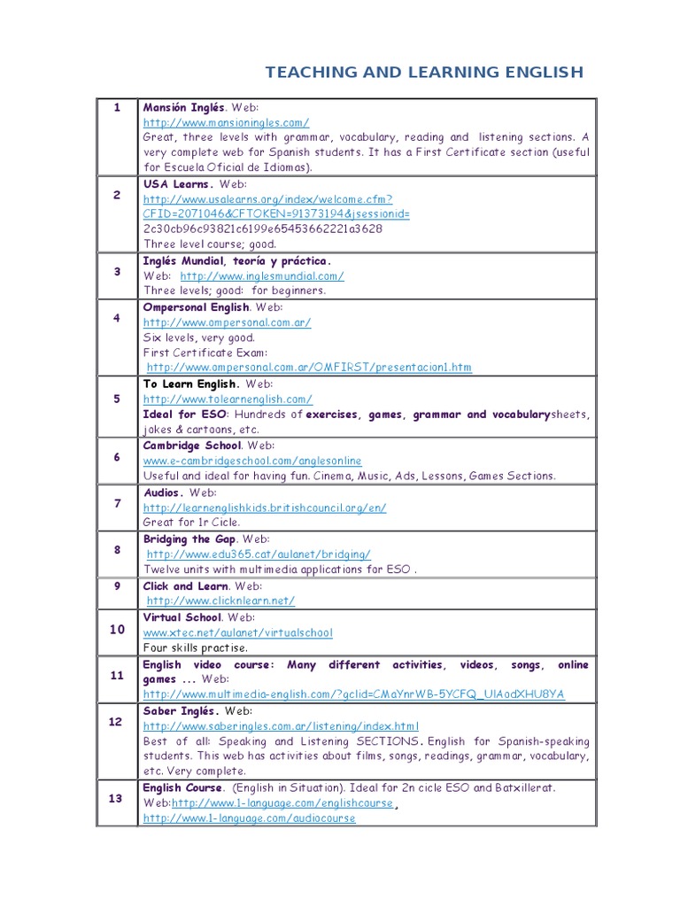 Teaching and Learning | PDF | English As A Second Or Foreign Language ...