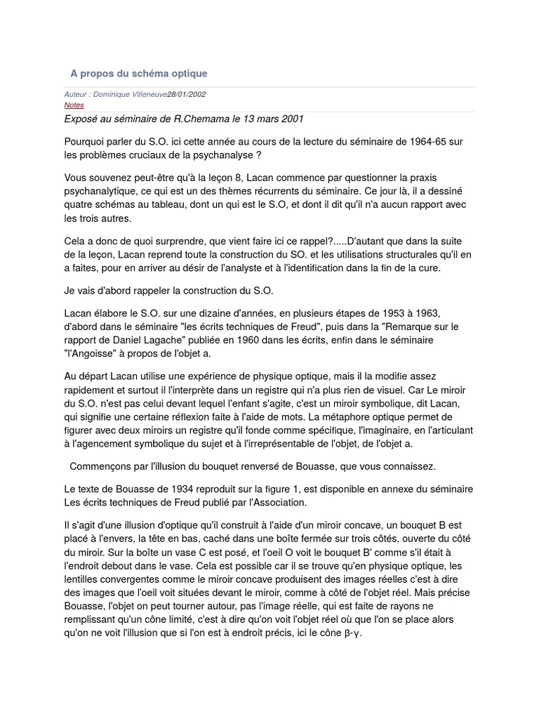 A Propos Du Schéma Optique | PDF | Jacques Lacan | Miroir