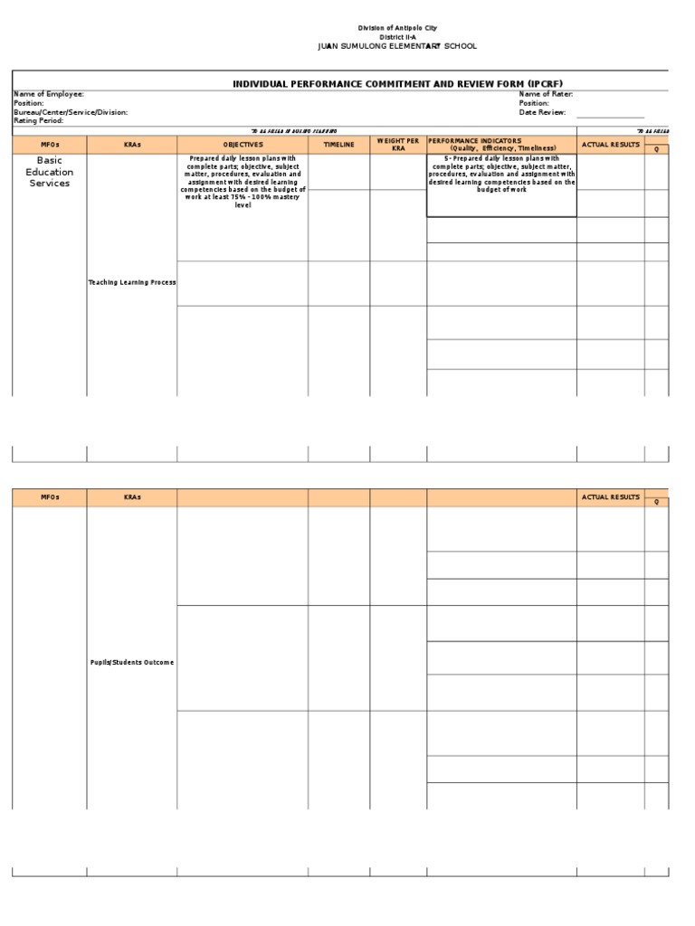 RPMS Mid-Year Review Form for Teachers | PDF