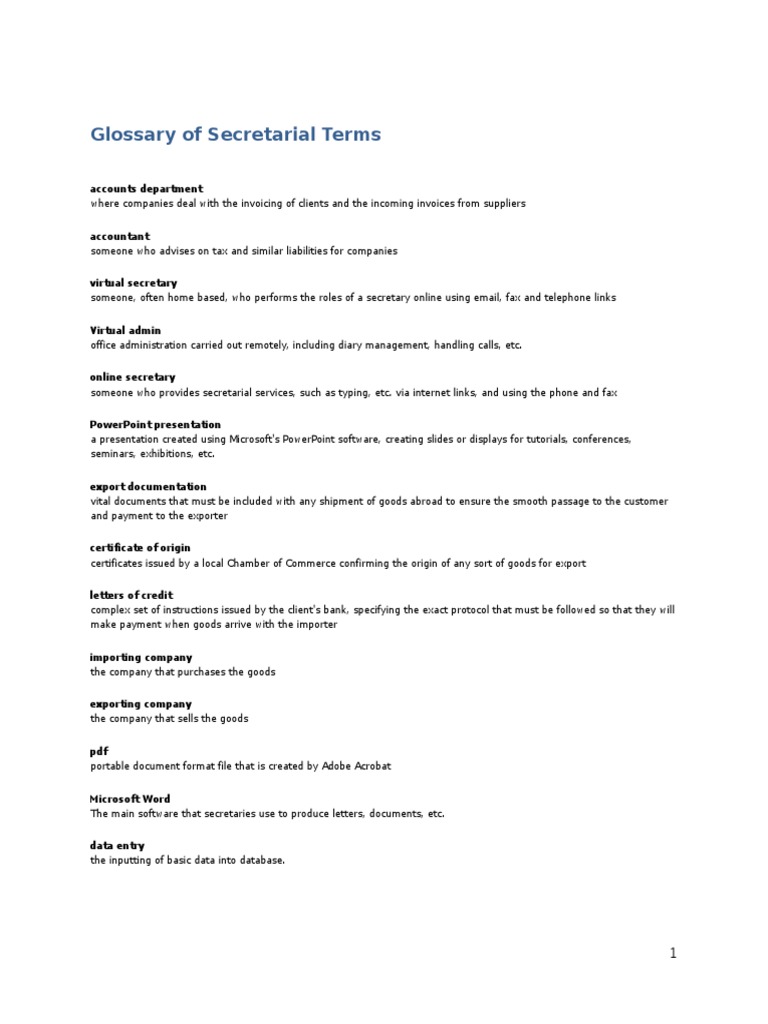 Glossary of Secretarial Terms | PDF | Portable Document Format | Software