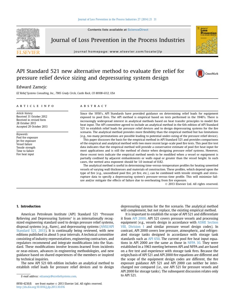 API Standard 521 New Alternative Method To Evaluate Fire Relief For ...