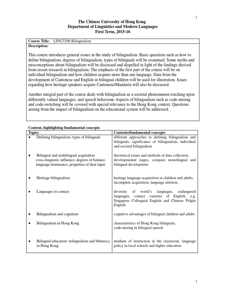 Linguistics Course Outline | PDF | Multilingualism | Applied Linguistics