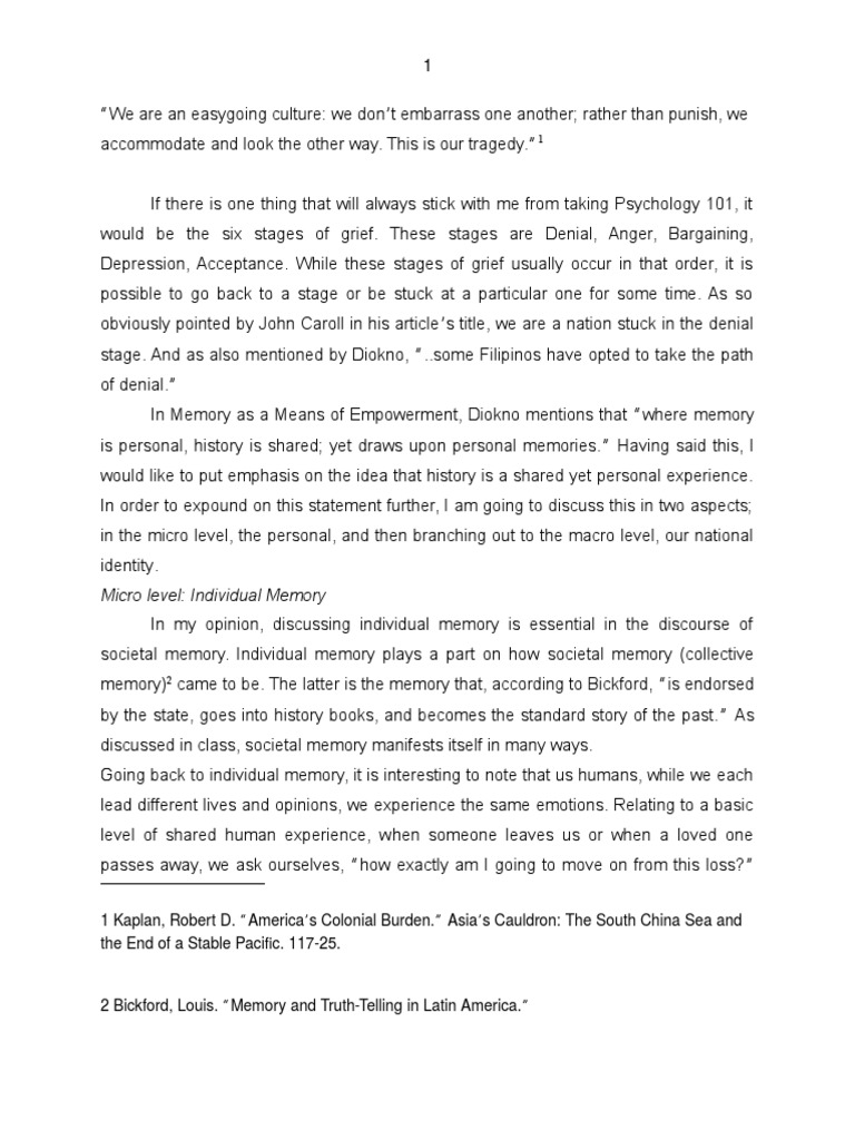 Micro Level: Individual Memory | PDF | Grief | Psychological Concepts