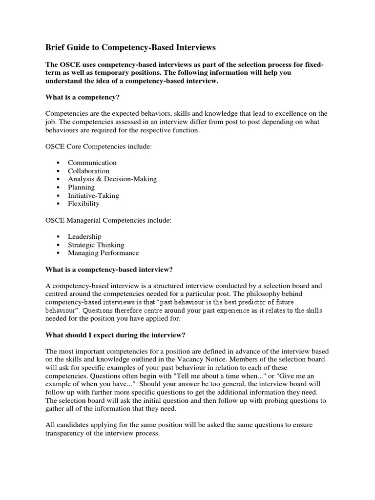 Brief Guide To Competency-Based Interviews | Download Free PDF | Competence (Human Resources ...