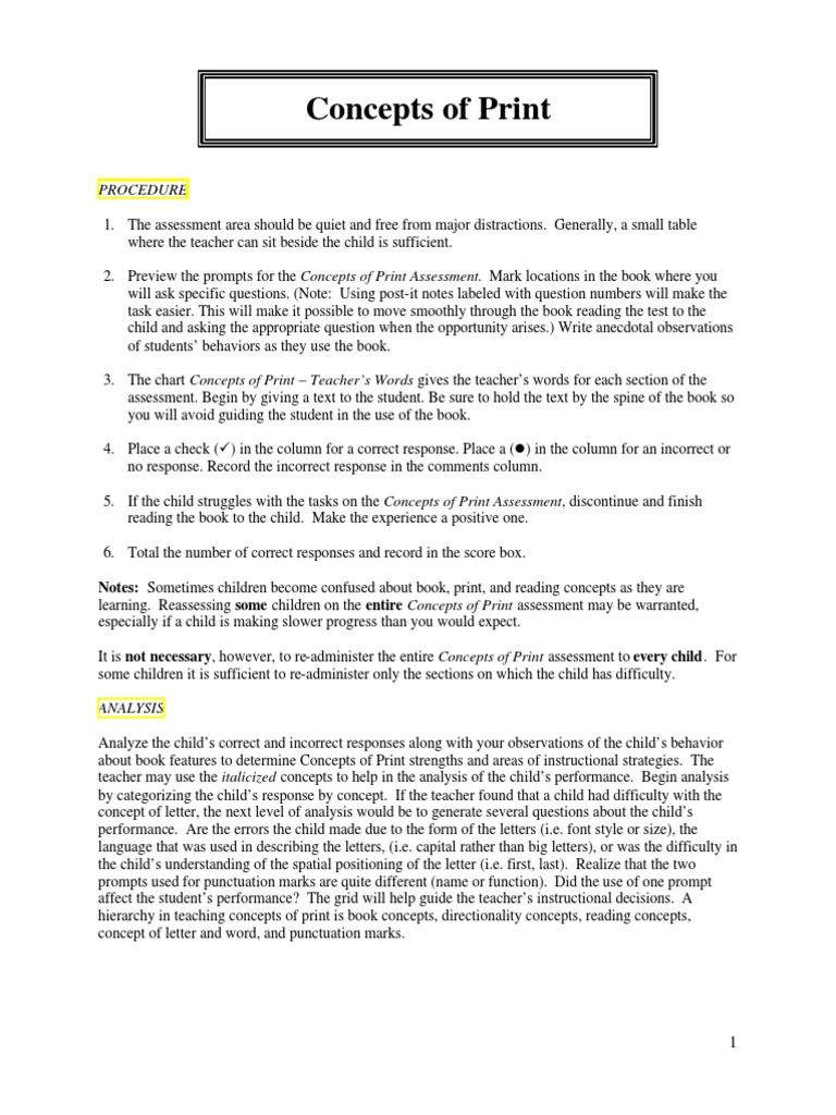 Concepts of Print Assessment | PDF | Punctuation | Books