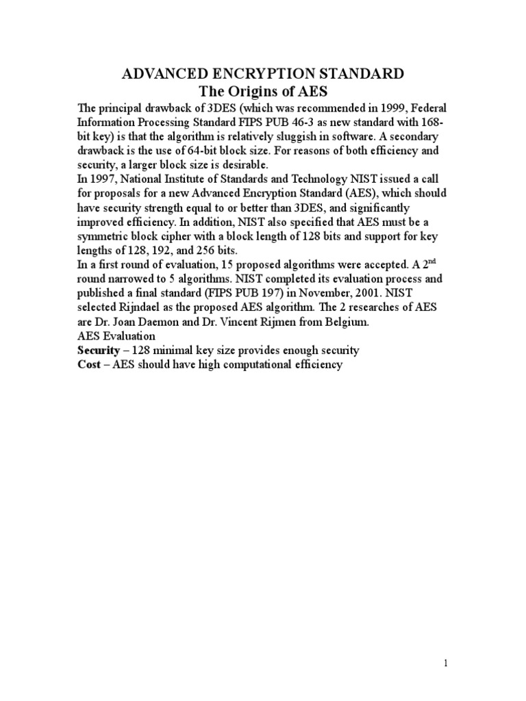 Advanced Encryption Standard The Origins of AES | PDF | Key (Cryptography) | Cyberwarfare