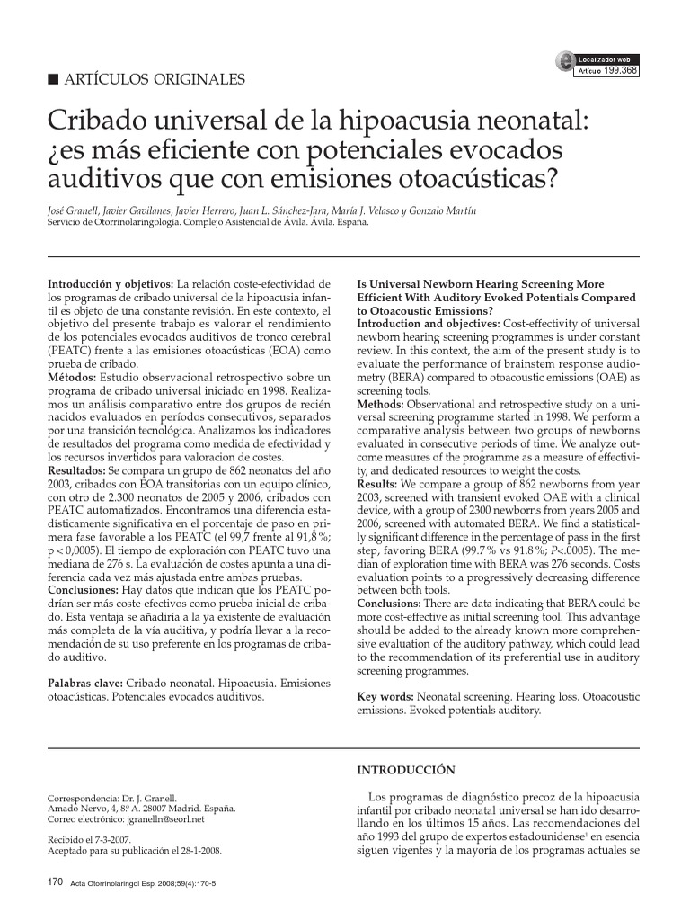 Cribado Auditivo ABR OAEs | PDF | Población | Infantes
