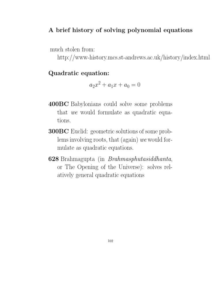 A Brief History of Solving Polynomial Equations: A X X + A | PDF ...