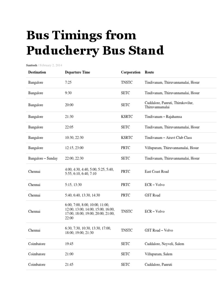 Puducherry Bus Timings Overview | PDF | Sports & Recreation