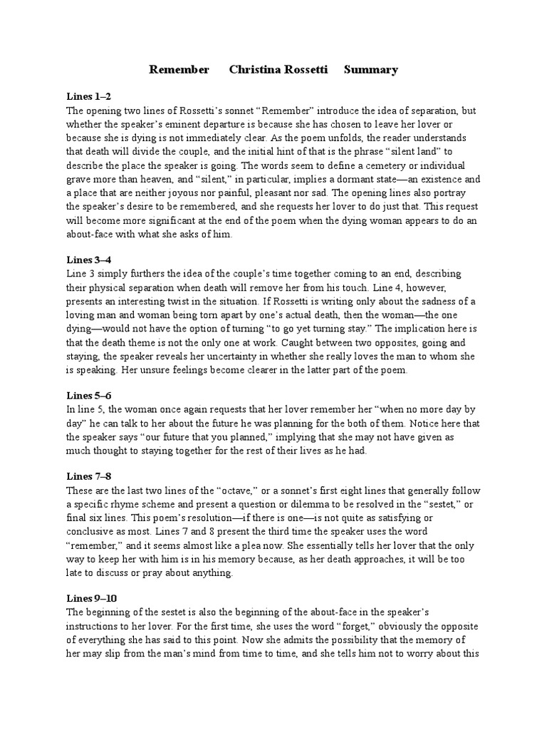 Analysis of Rossetti's "Remember" Poem | PDF | Dante Gabriel Rossetti