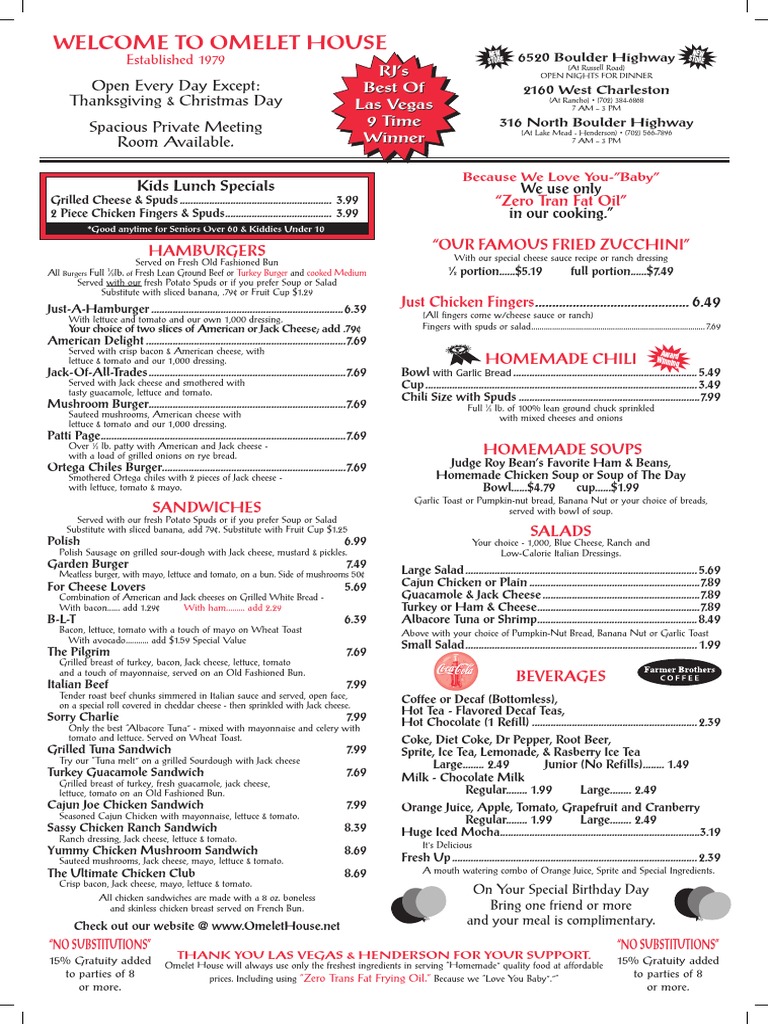 A Concise Menu and Welcome for Omelet House Breakfast and Lunch Lovers ...