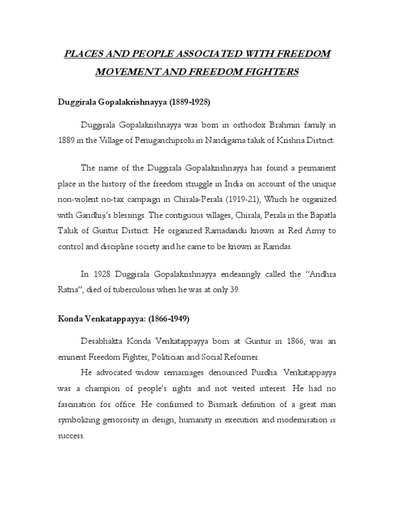 Places and People Associated With Freedom Movement and Freedom Fighters ...