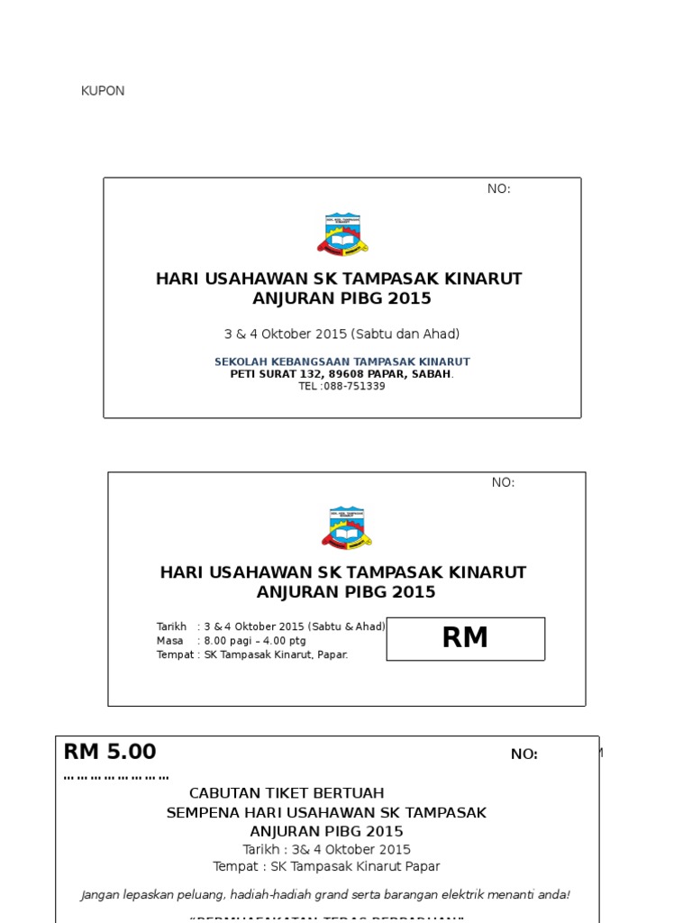Contoh Kupon Bazar Dan Tiket Bertuah | PDF