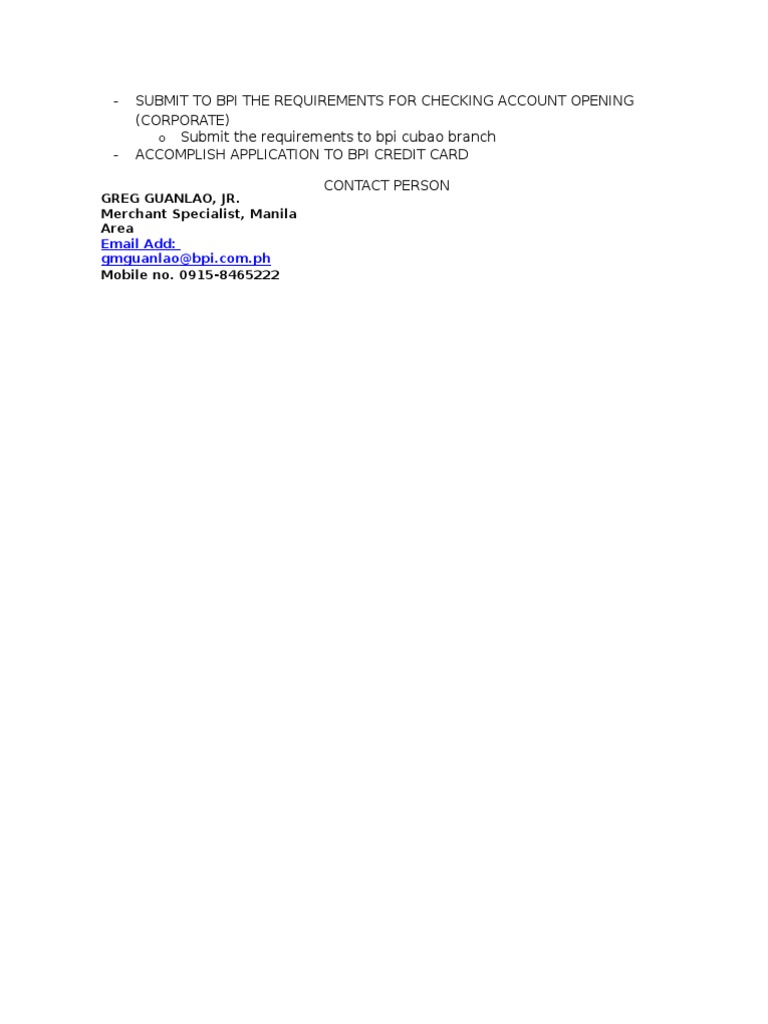 BPI Corporate Account Opening Guide | PDF