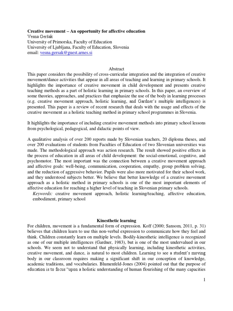 Creative Movement An Opportunity For Affective Education | PDF ...
