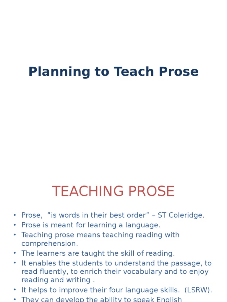 Planning To Teach Prose | PDF | Reading (Process) | Reading Comprehension