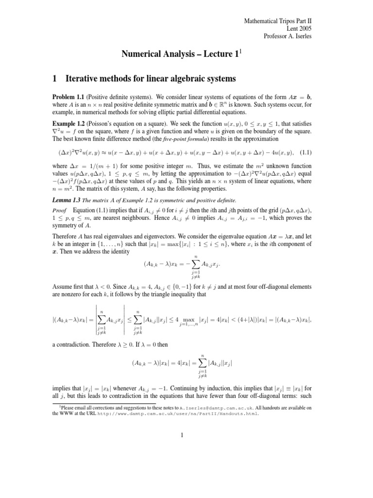 Numerical Analysis - Lecture 1 | PDF | Matrix (Mathematics) | Numerical ...