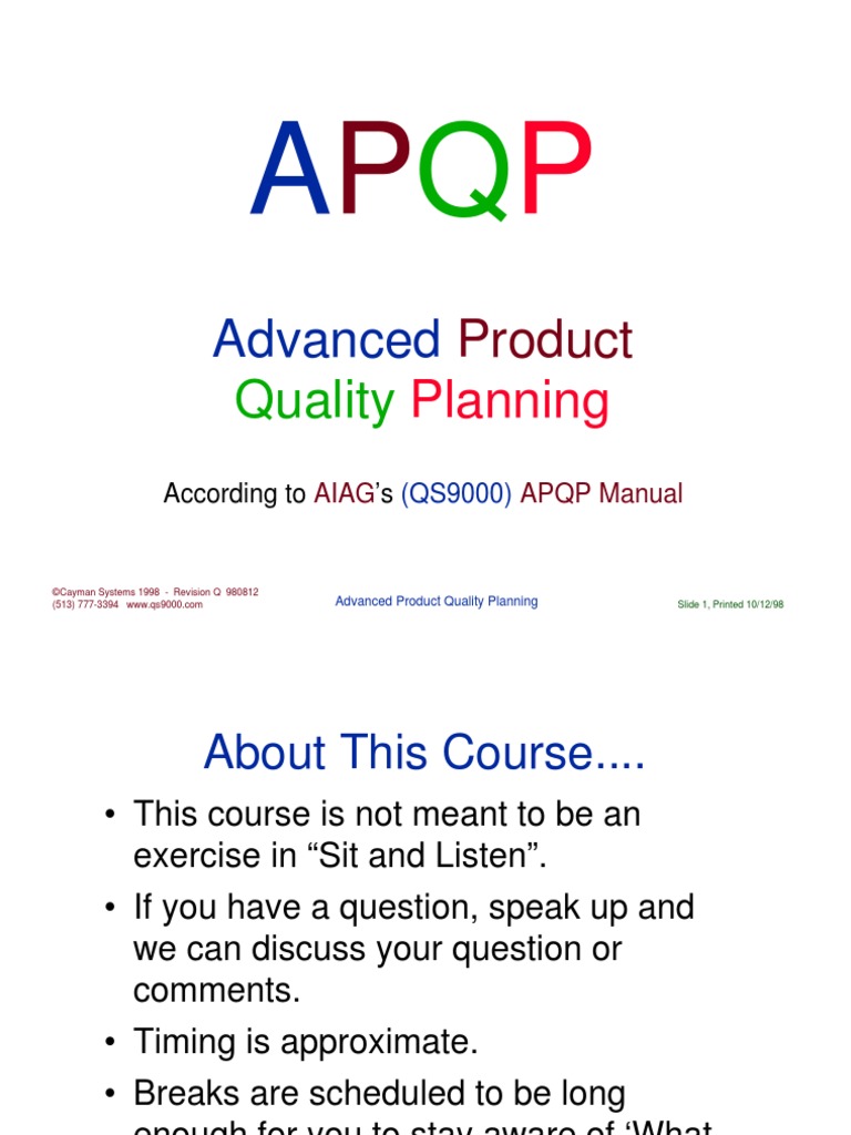 APQP Course | PDF | Reliability Engineering | Quality Assurance