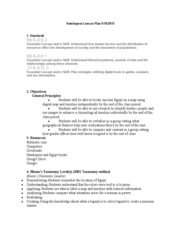 Hatshepsut Lesson Plan | PDF | Lesson Plan | Ancient Egypt