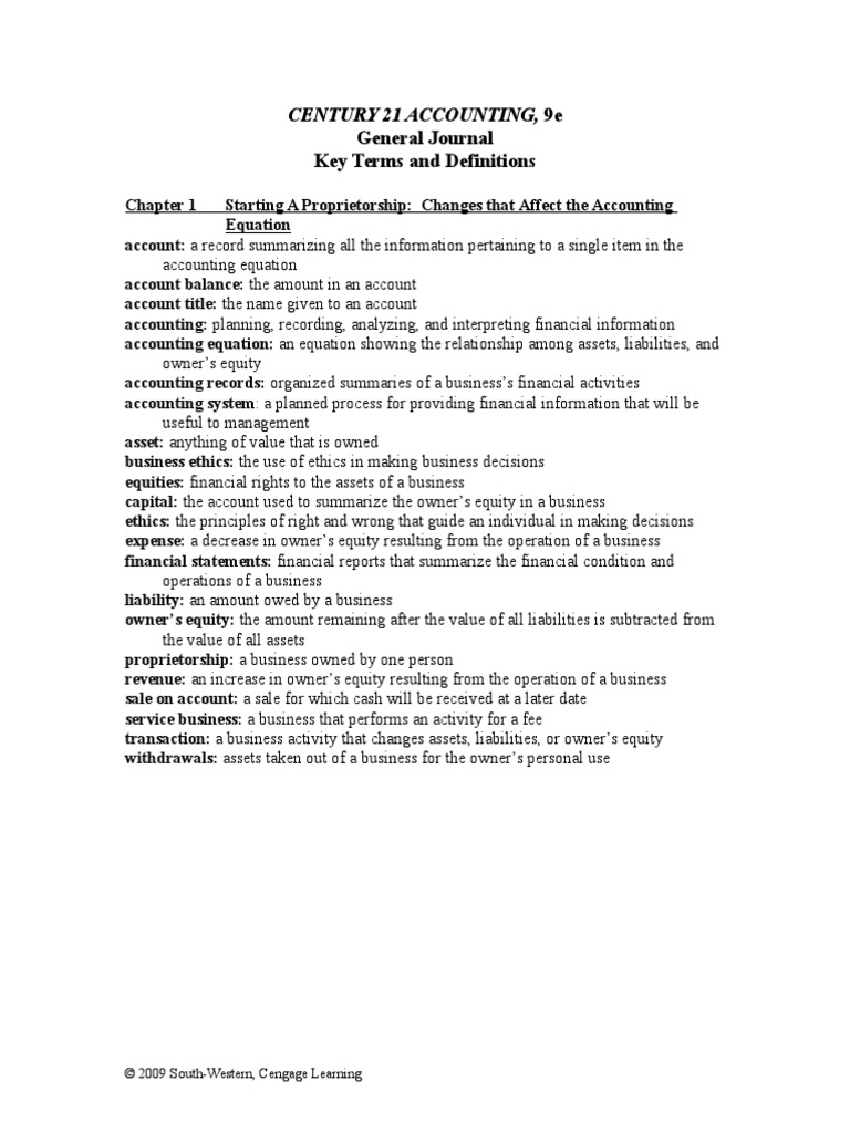 Century 21 Accounting, 9E: General Journal Key Terms and Definitions ...