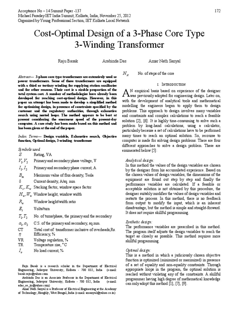 Cost-Optimal Design of A 3-Phase Core Type 3-Winding Transformer | PDF | Transformer ...