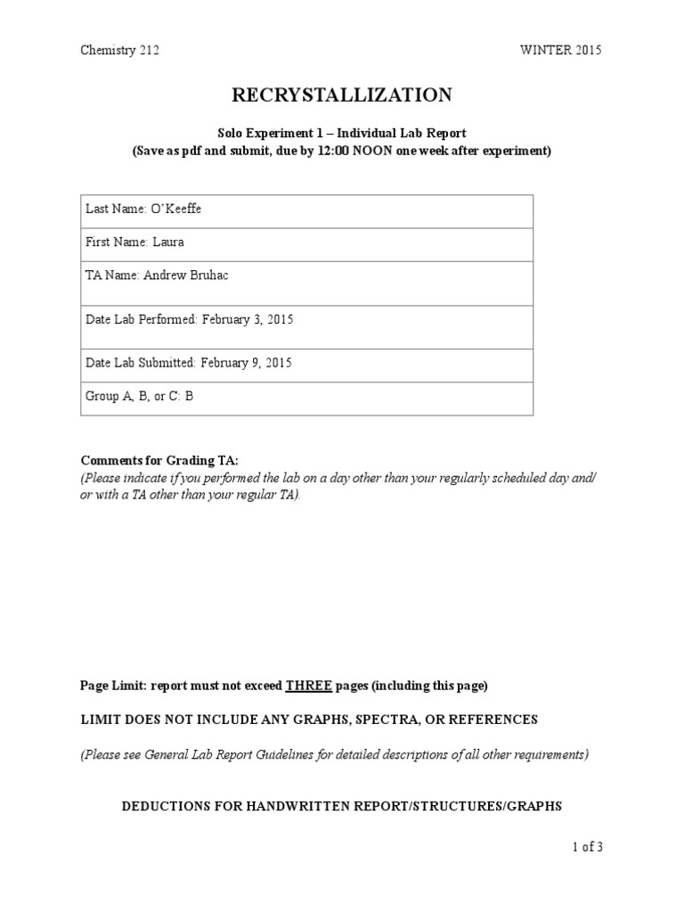 Recrystalization Lab Report PDF | Download Free PDF | Solubility ...