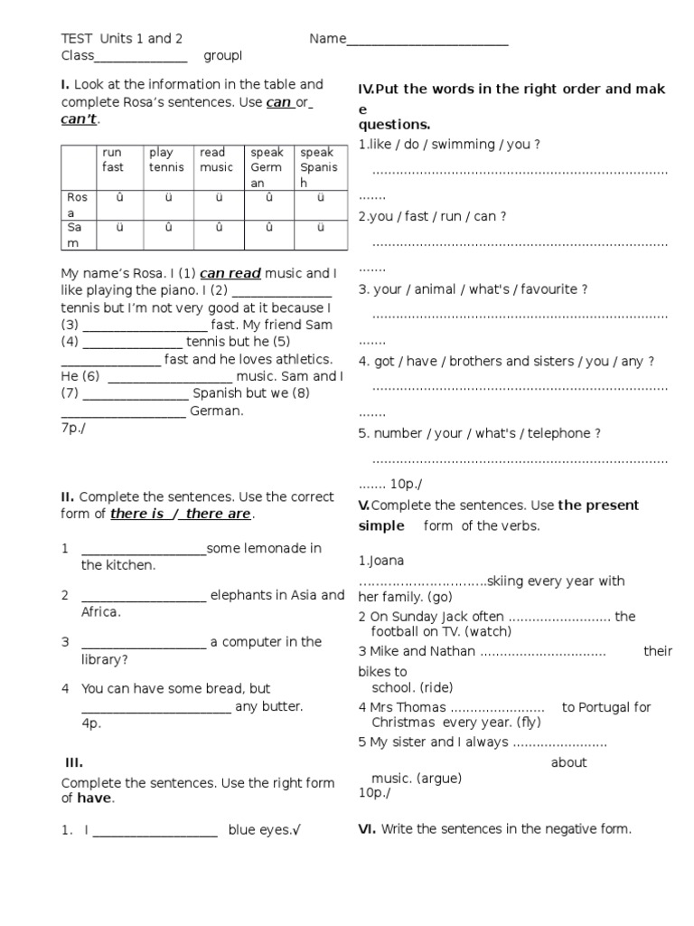 TEST Units 1 and 2 | PDF | Ellipsis | Languages
