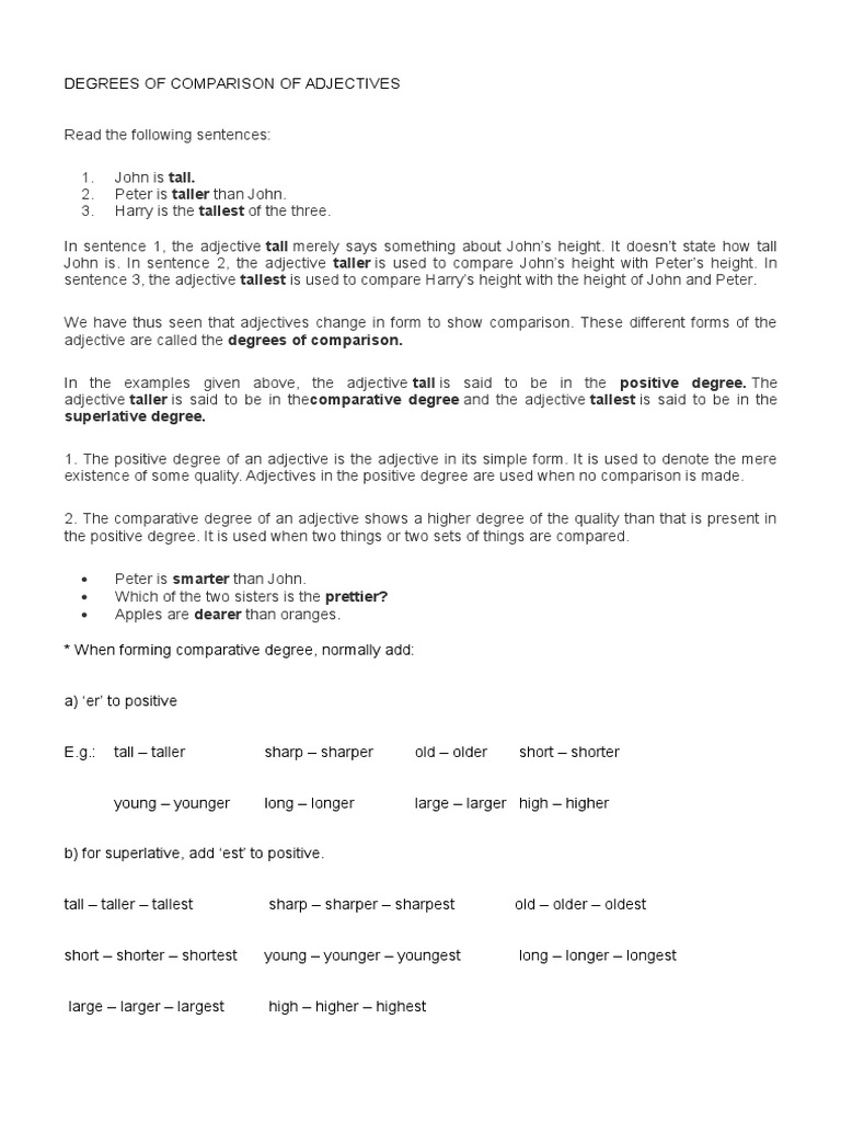 Understanding Adjective Comparison Degrees | PDF | Adjective | Style ...